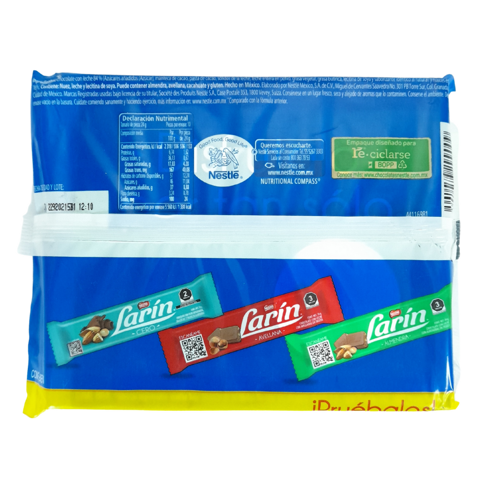 Chocolate Larín Nuez 10pz | Nestlé | Dulcerías y Abarroteras Vázquez