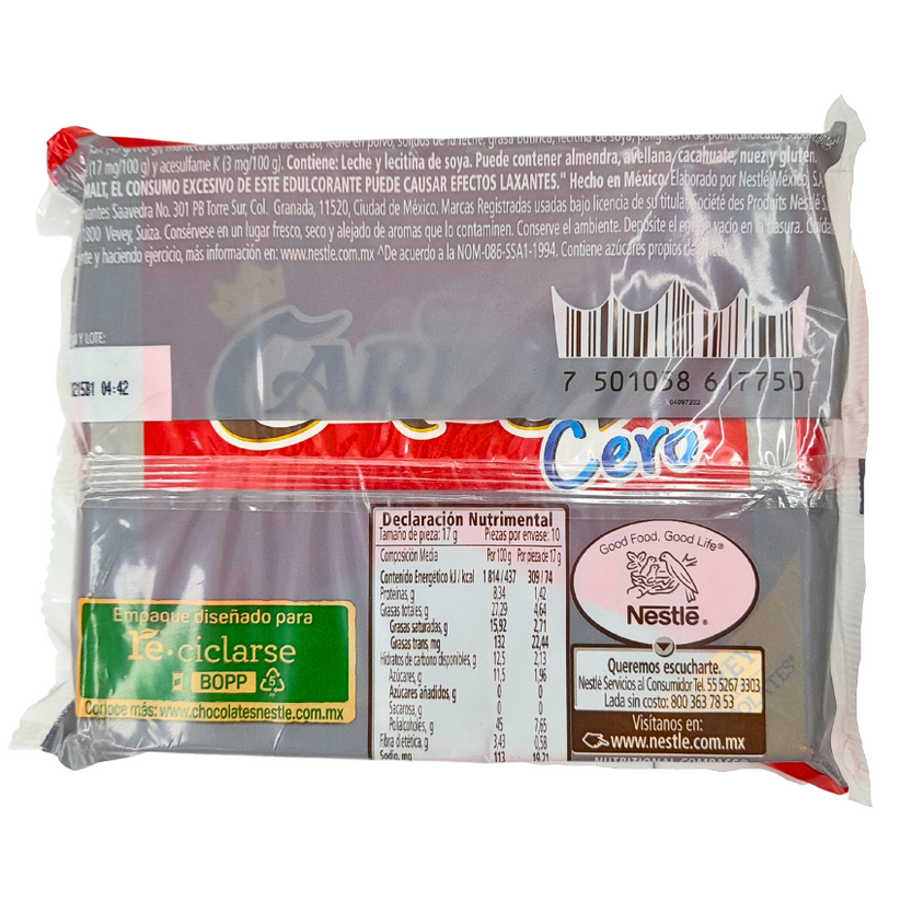 Chocolate Carlos V Cero 10pz | Nestlé | Dulcerías Abarroteras Vázquez ...